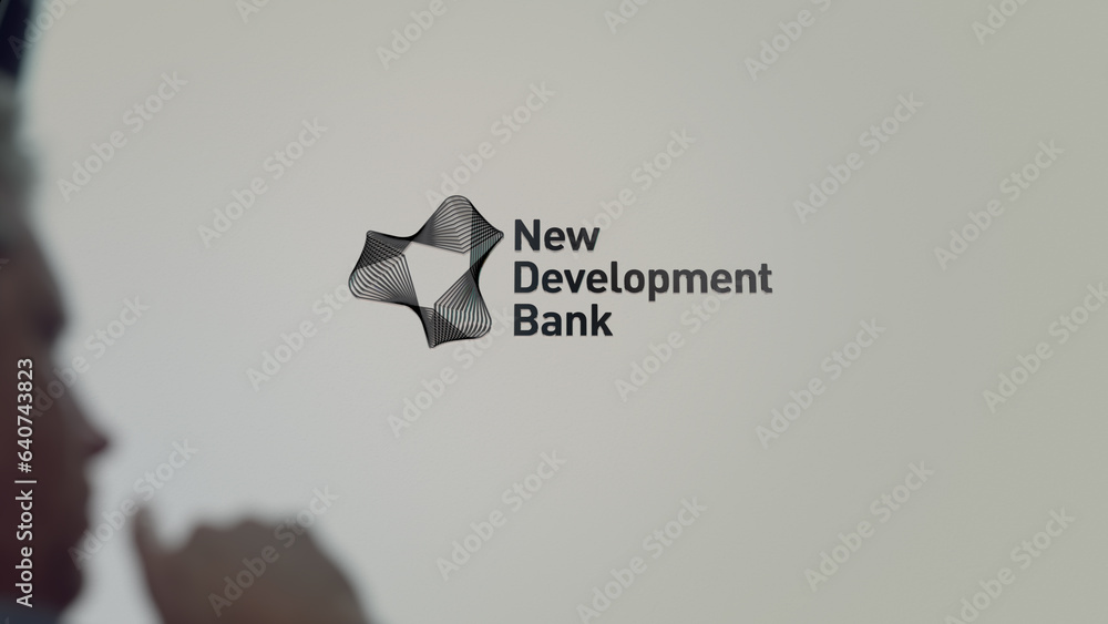 Auguste 29th 2023, focus on the logo of the New Development Bank, NDB's logo on a wall. Stock ...