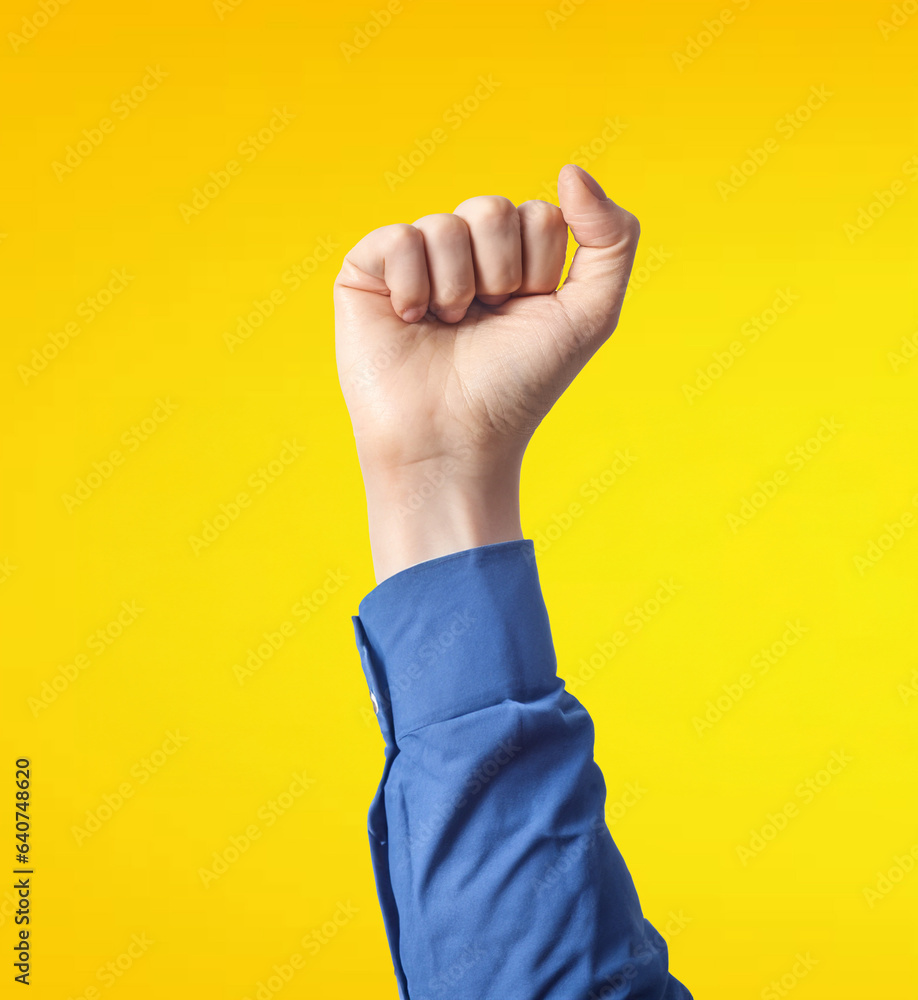 This is a clenched fist gesture, often used as a greeting or to express ...