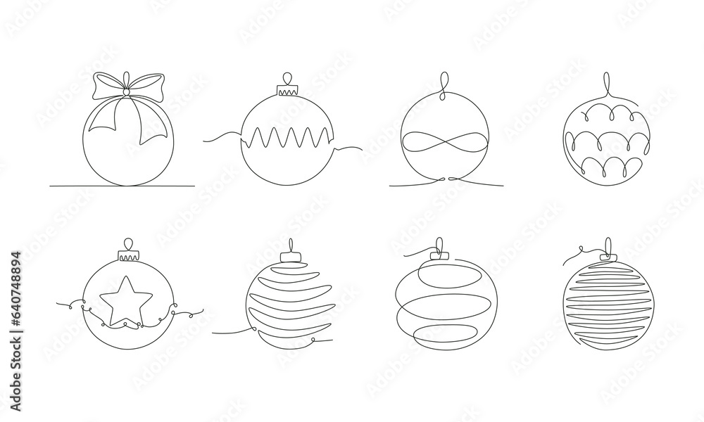 Christmas ball set ,continues one single line hand drawing sketch ...