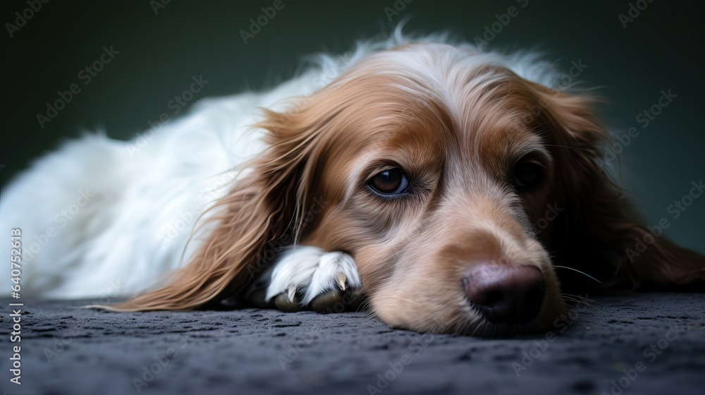 Close up sad dog eyes. Animal Pain Awareness Month. Alone sad depressed ...