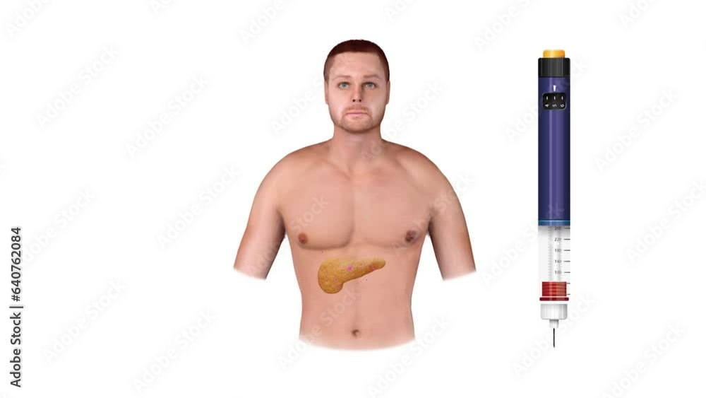 3d figure of a man , A man with diabetes making injection with insulin ...