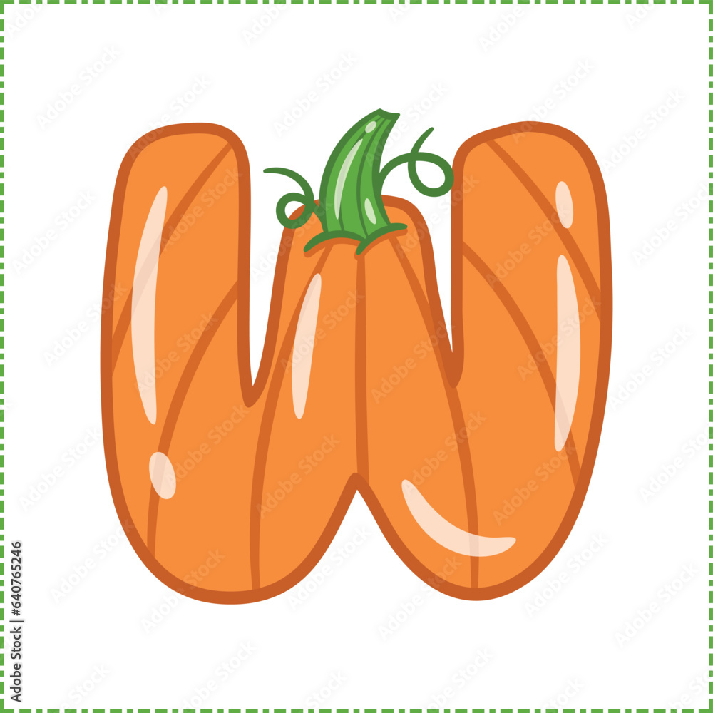 Halloween English Alphabet letter W Pumpkin theme drawing Stock Vector ...
