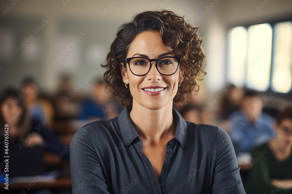 Generative AI photo of confident clever school teacher lecturer ...