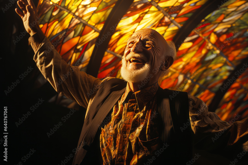 Inspirational elderly pastor passionately delivering a sermon, arms ...