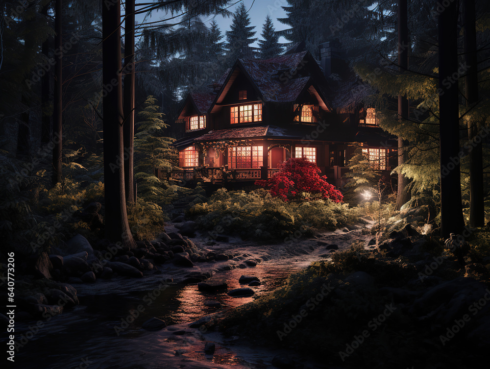 house isolated from outside world with dark background terrifying ...