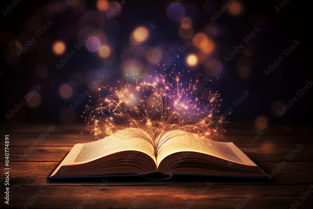 Generative ai collage picture image of magical open book with speel for ...