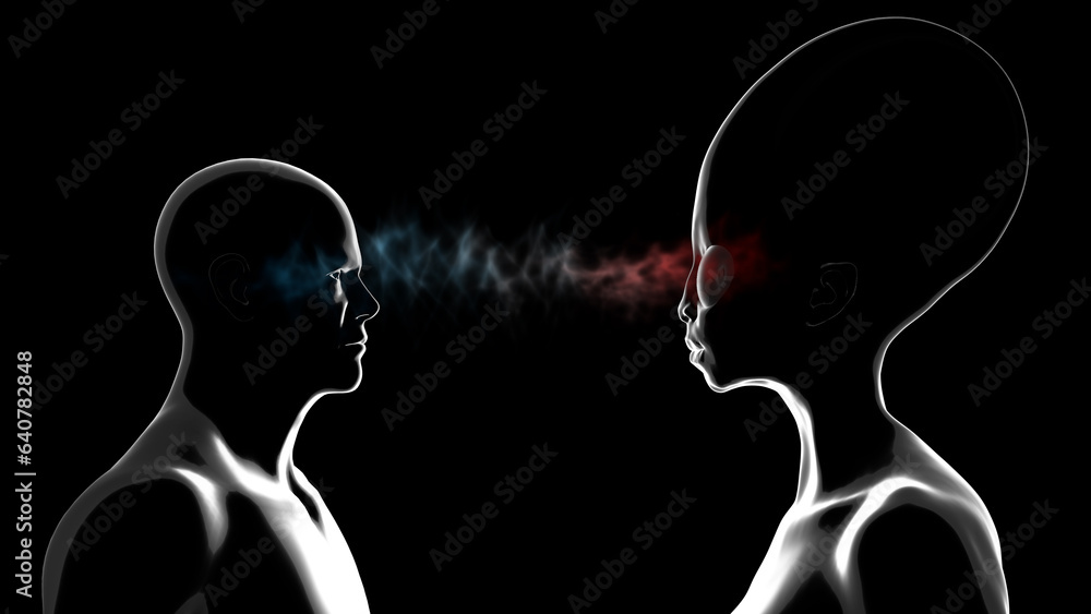 Telepathic communication between alien and human. Profile of human and ...