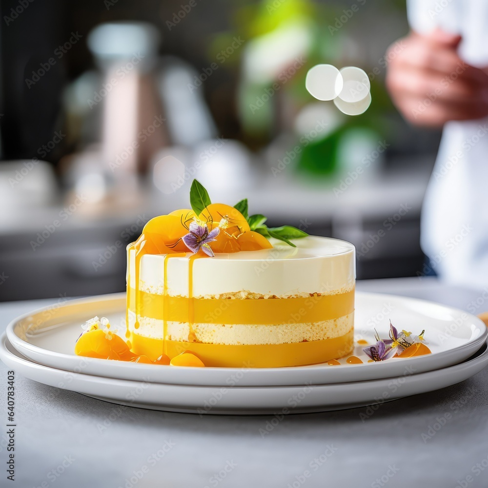 Cake with mango filling and classic sponge cake. cheese cream ...