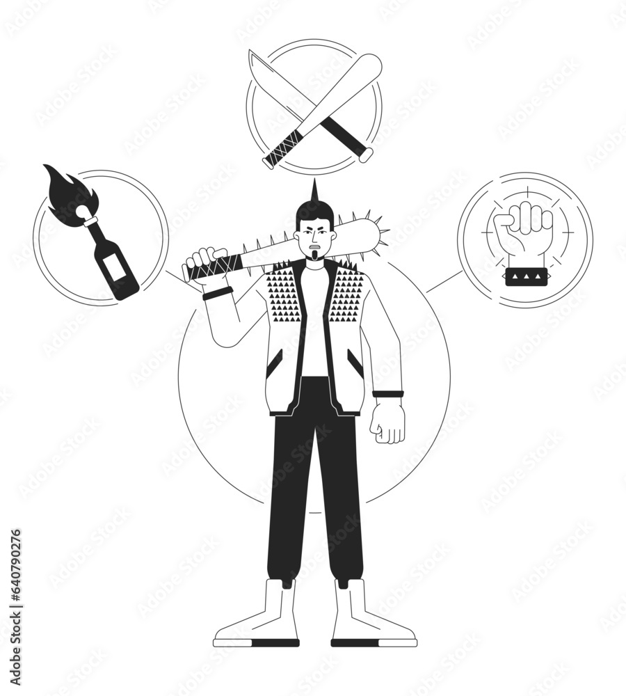 Rebel person archetype bw concept vector spot illustration. Aggressive ...
