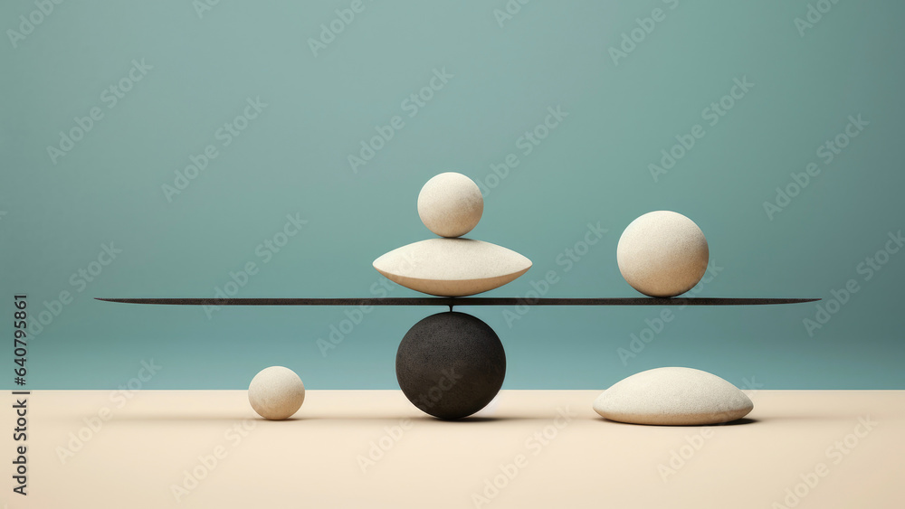 Abstract geometric forms achieve balance, combining stone and wood ...