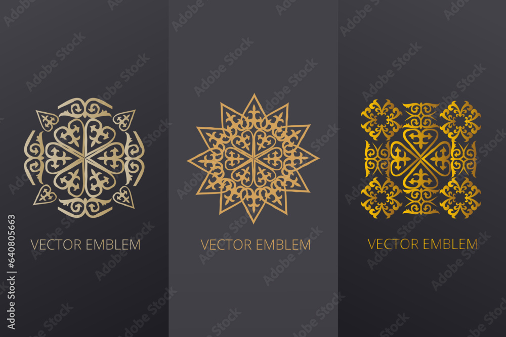 Vintage ornate linear ornaments in Kazakh traditional style. Asian ...