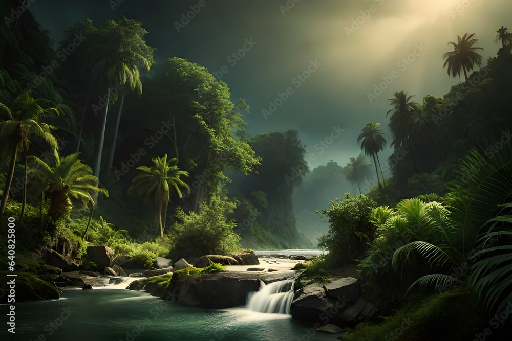 tropical forest at night Stock Photo | Adobe Stock