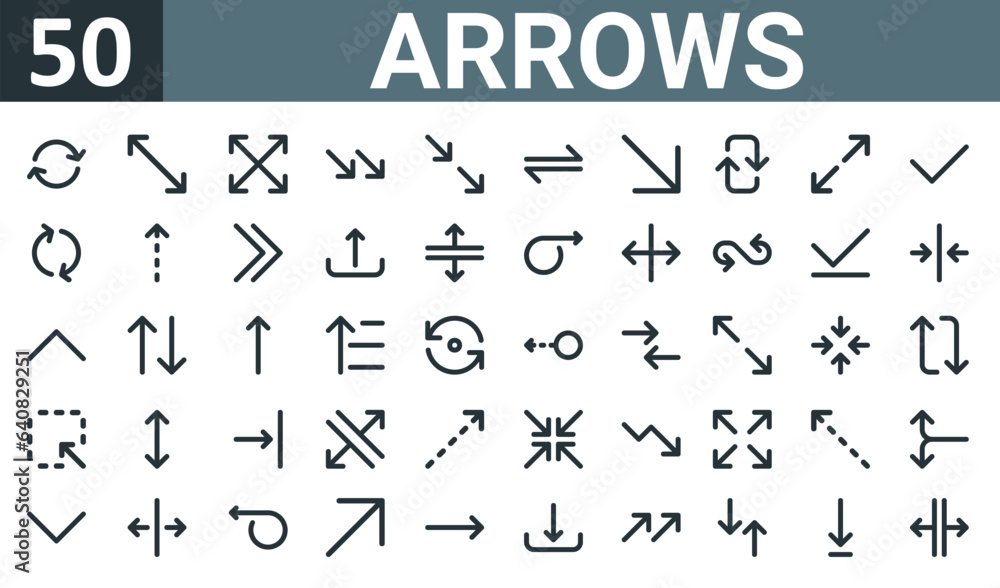 set of 50 outline web arrows icons such as loop, diagonal arrow ...