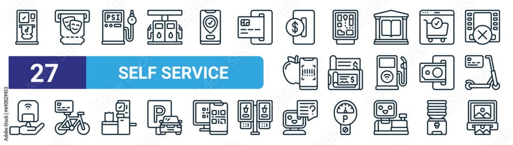 set of 27 outline web self service icons such as ticket, ticket, air ...