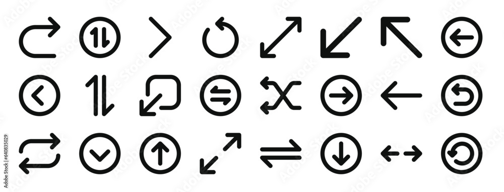 set of 24 outline web arrows icons such as redo, transfer, right ...