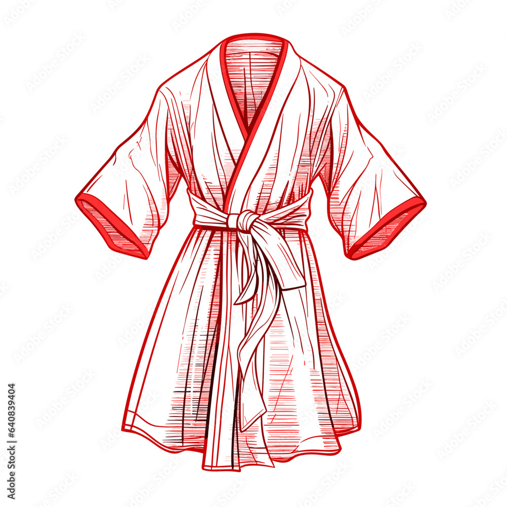 Silk robe vector icon in minimalistic, black and red line work, japan ...