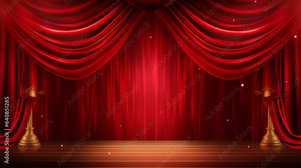 Red Maroon Golden Curtain Stage Award Background. Trophy on Red Carpet ...
