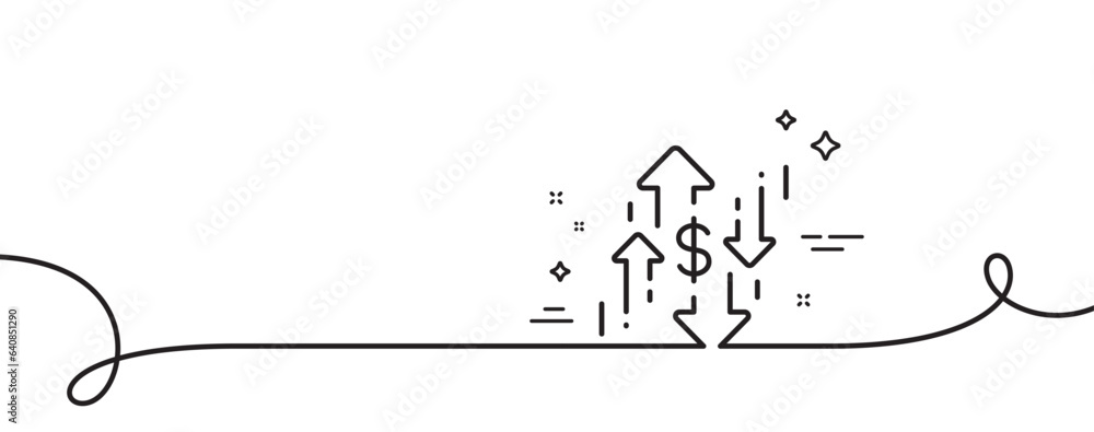 Dollar rates line icon. Continuous one line with curl. Currency ...