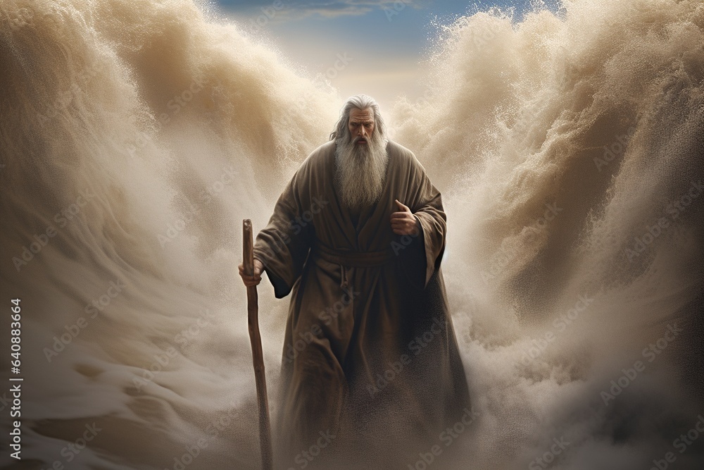 Poster Religious biblical concept, the story of Moses parting the sea ...