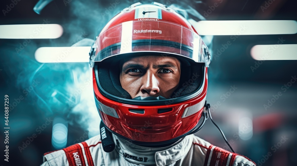 Foto de Formula one racing team driver cheering, celebrating victory on ...