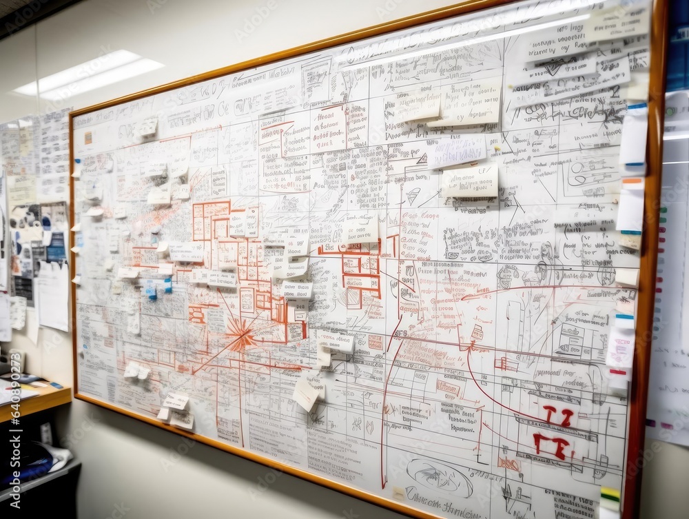 The image captures the office whiteboard filled with neatly handwritten ...