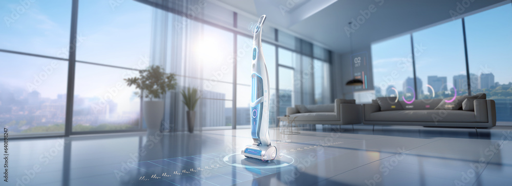 wireless futuristic vacuum hoover cleaning machine working on schedule ...