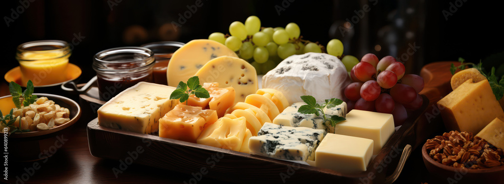 cheese section at a fancy buffet or a supermarket dairy products ...