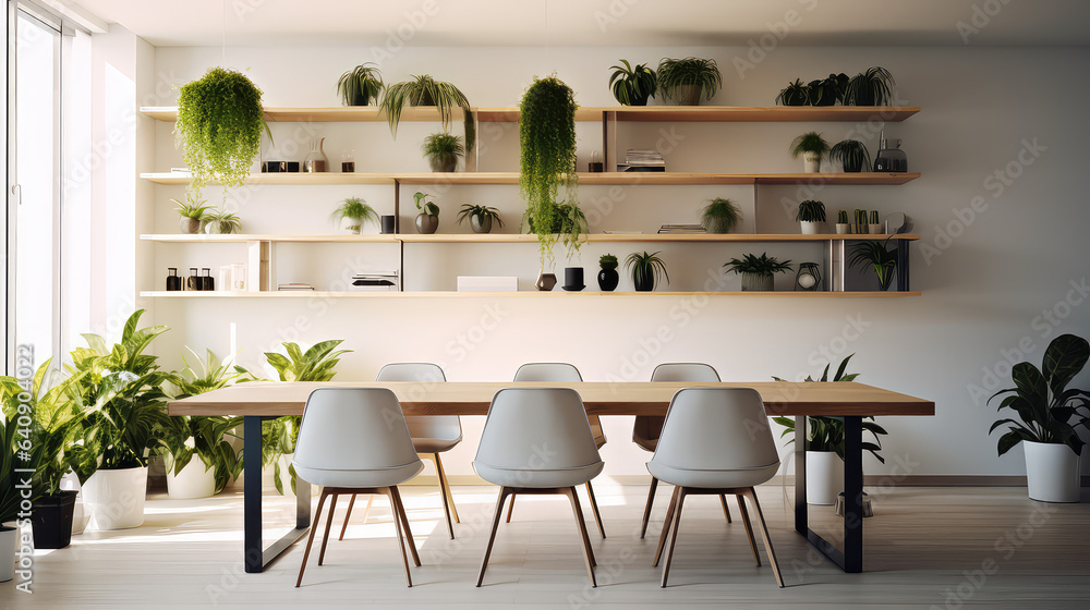 Simple empty minimalistic modern conference room, with plants and ...