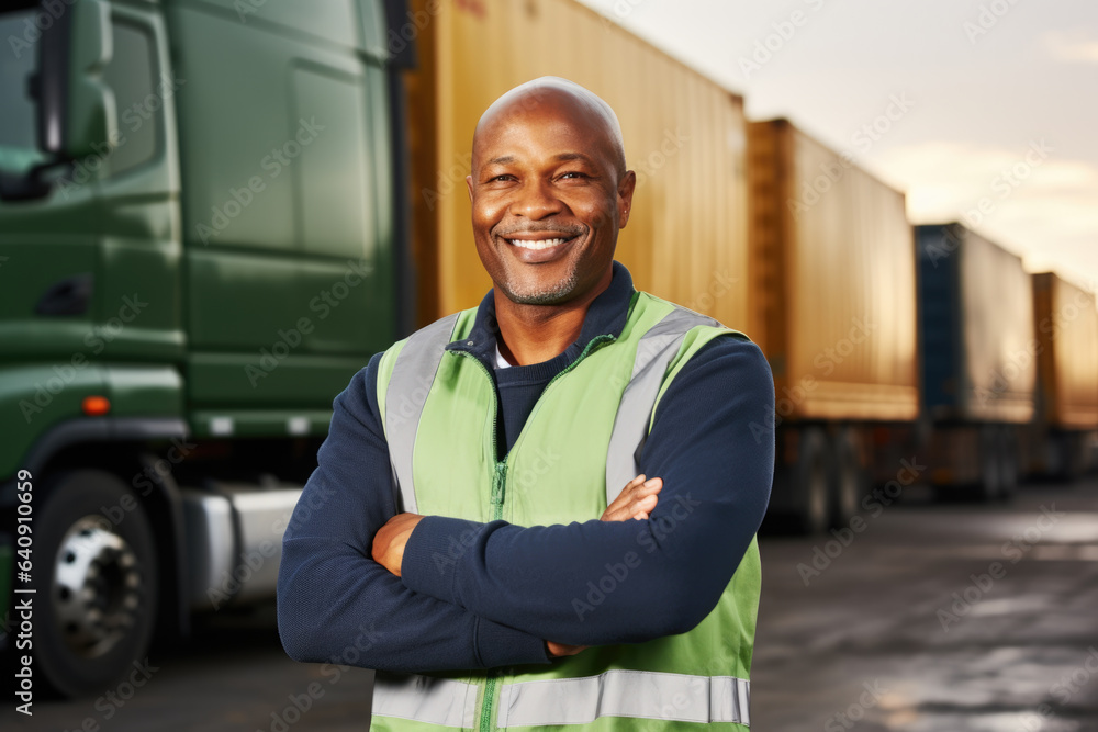 Foto de Man stands confidently in front of truck. This image can be ...
