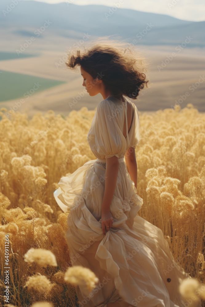 woman/model/book character surrounded by magical ethereal landscape ...