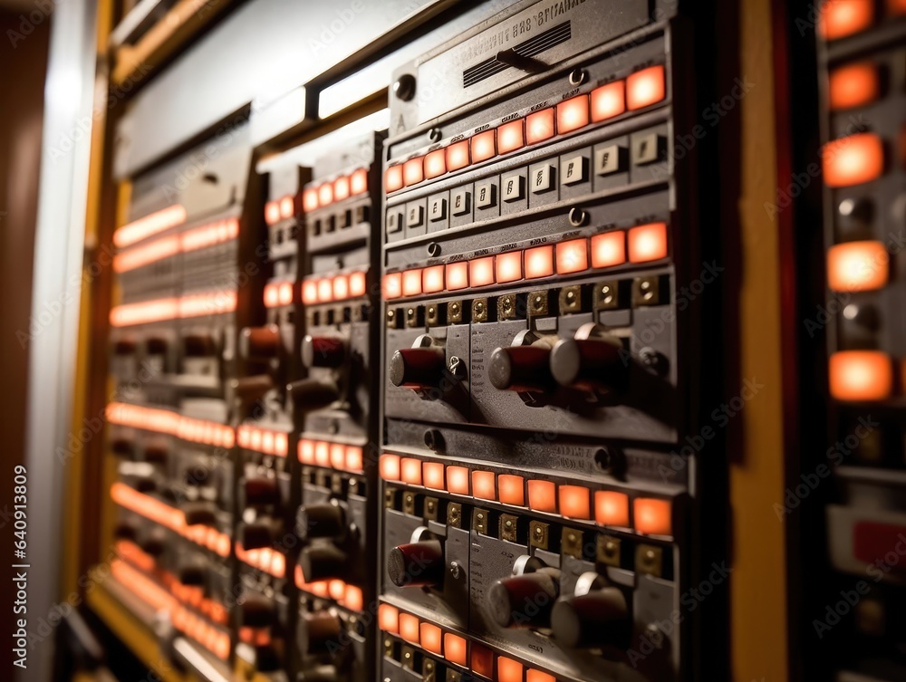 A close-up image of a modern office intercom system with a tiny ...