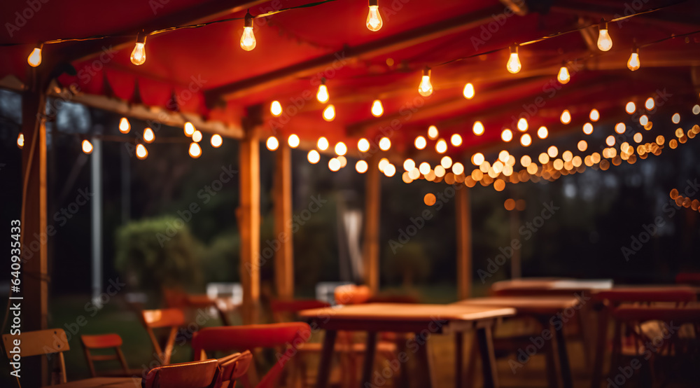 Blurred background of restaurant with abstract bokeh light. Lights decoration Party Event ...