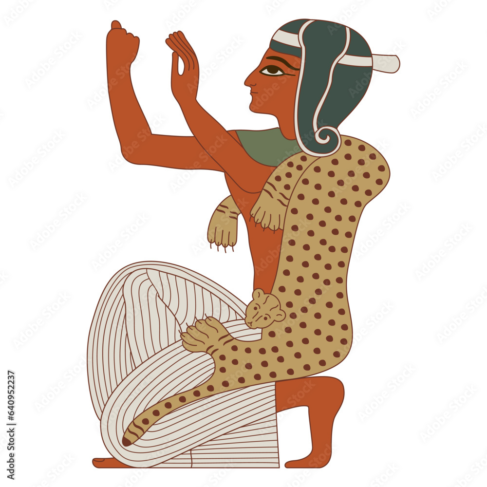 Kneeling praying ancient Egyptian man. Ethnic design. Isolated vector ...