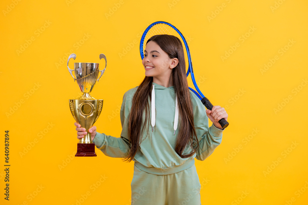 teen girl badminton player. teen girl champion on the tennis court ...