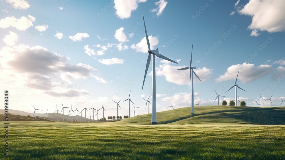 Wind Turbines in Field Illustrating Renewable Power and Green Energy ...