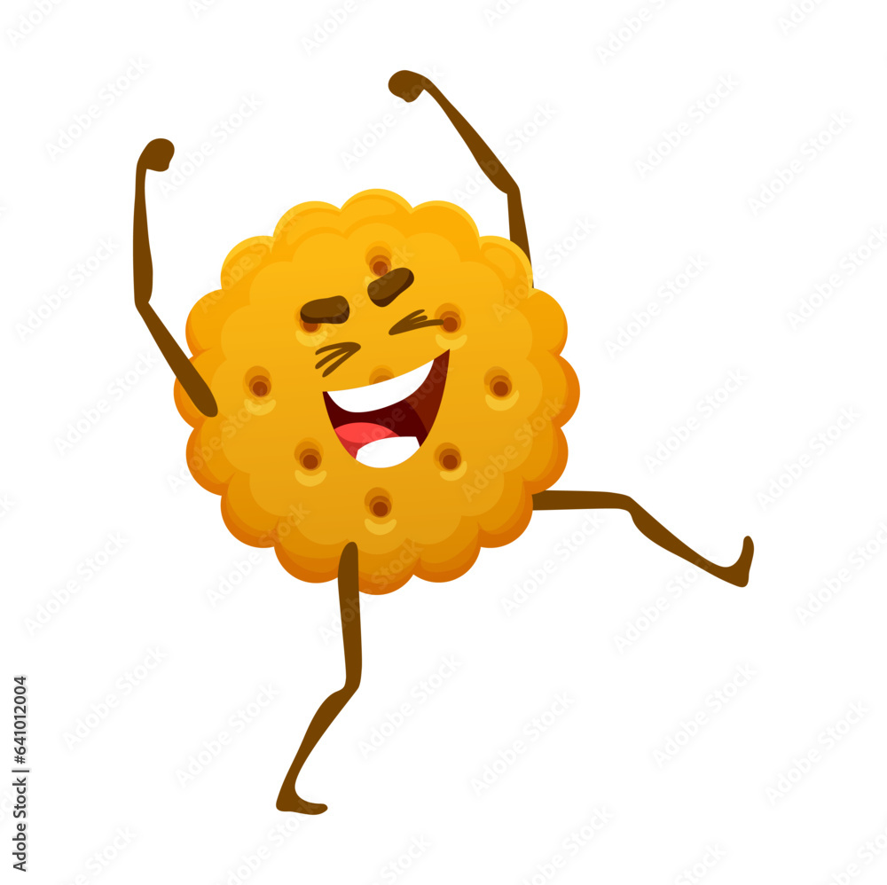 Cartoon cookie funny character, vector round crumbly cracker dessert ...
