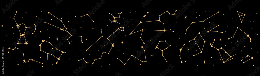 Night sky map, star constellation border. Mystic astrology. Vector ...
