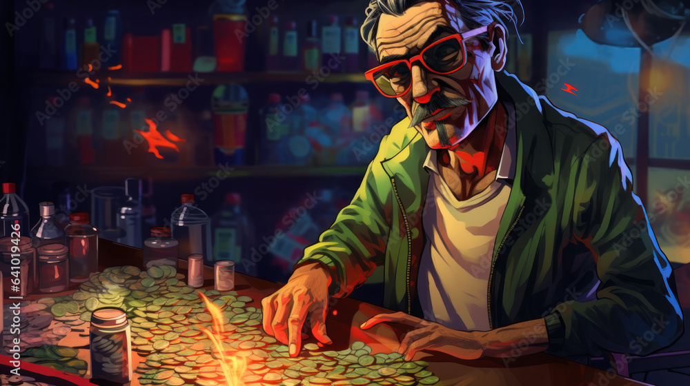 Cartoon Drug dealer asking for money for narcotics and drugs. Many ...