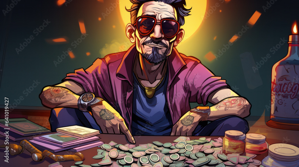 Cartoon Drug dealer asking for money for narcotics and drugs. Many ...