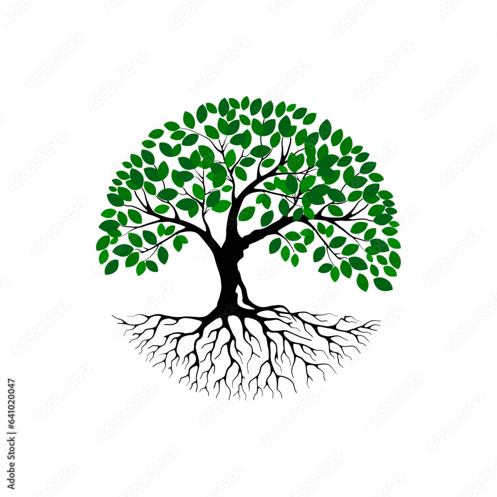 rooted tree logo design. banyan tree with circular shape Stock Vector ... rooted tree logo design. banyan tree with circular shape Stock Vector ...