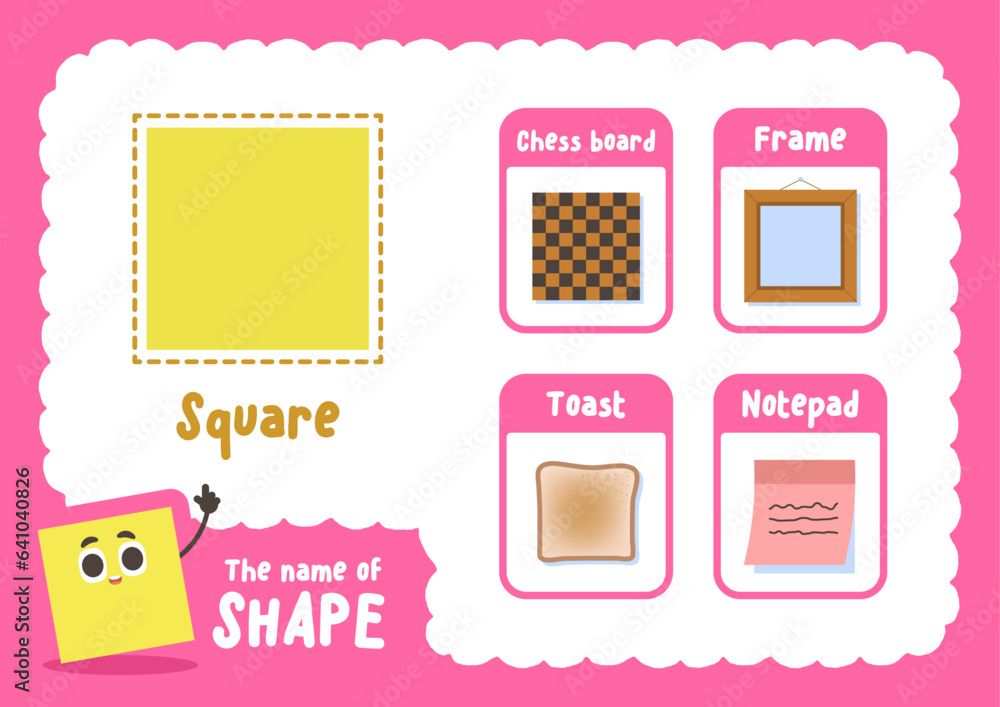 Learning square shape sheet with object cards, illustration cartoon ...