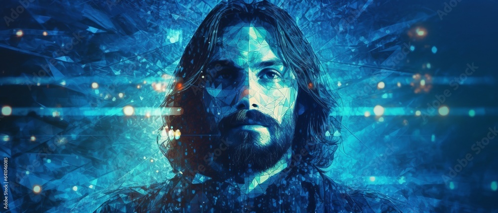 Abstract image of Jesus Christ, blue, futuristic background, Generative ...