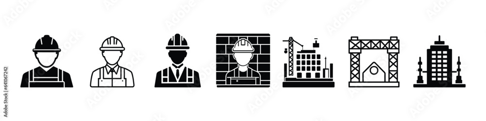 construction icon, Construction worker vector icon, outline sketch of ...