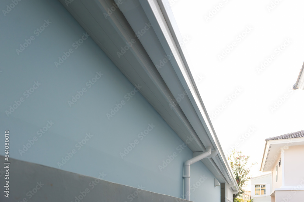 Rain gutter install on steel structure, connect to pvc downpipe or ...