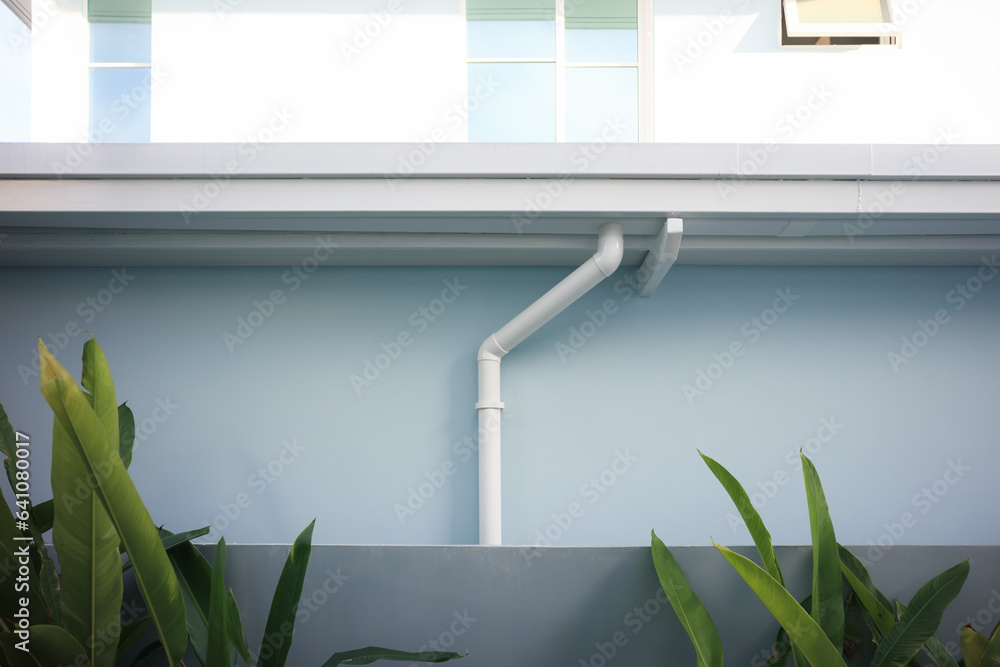 Rain gutter install on steel structure, connect to pvc downpipe or ...