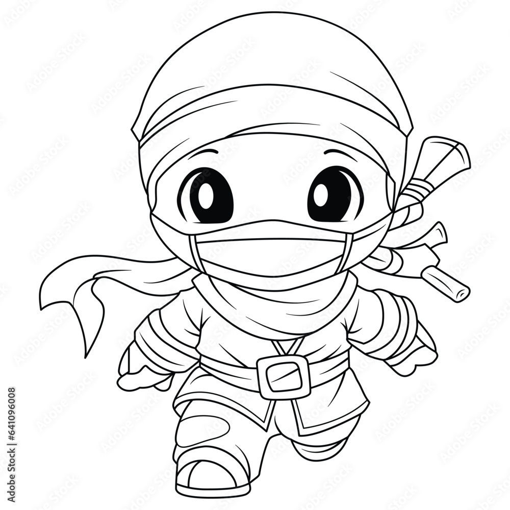 cute ninja samurai coloring page for kids isolated clean and ...