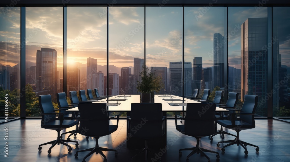 Office meeting room interior glass segmented with large window. A large ...