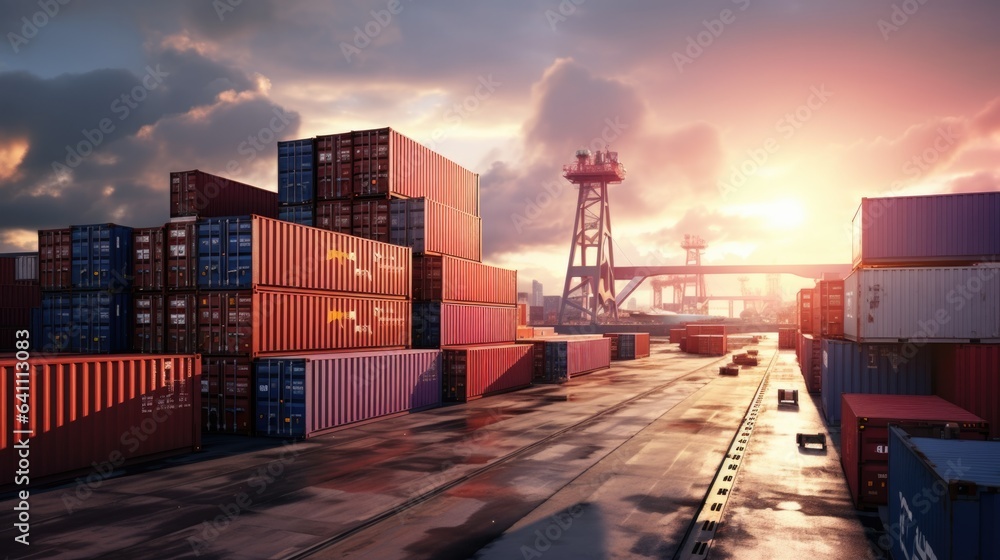 A wharf with many containers. Transportation Logistics of international ...