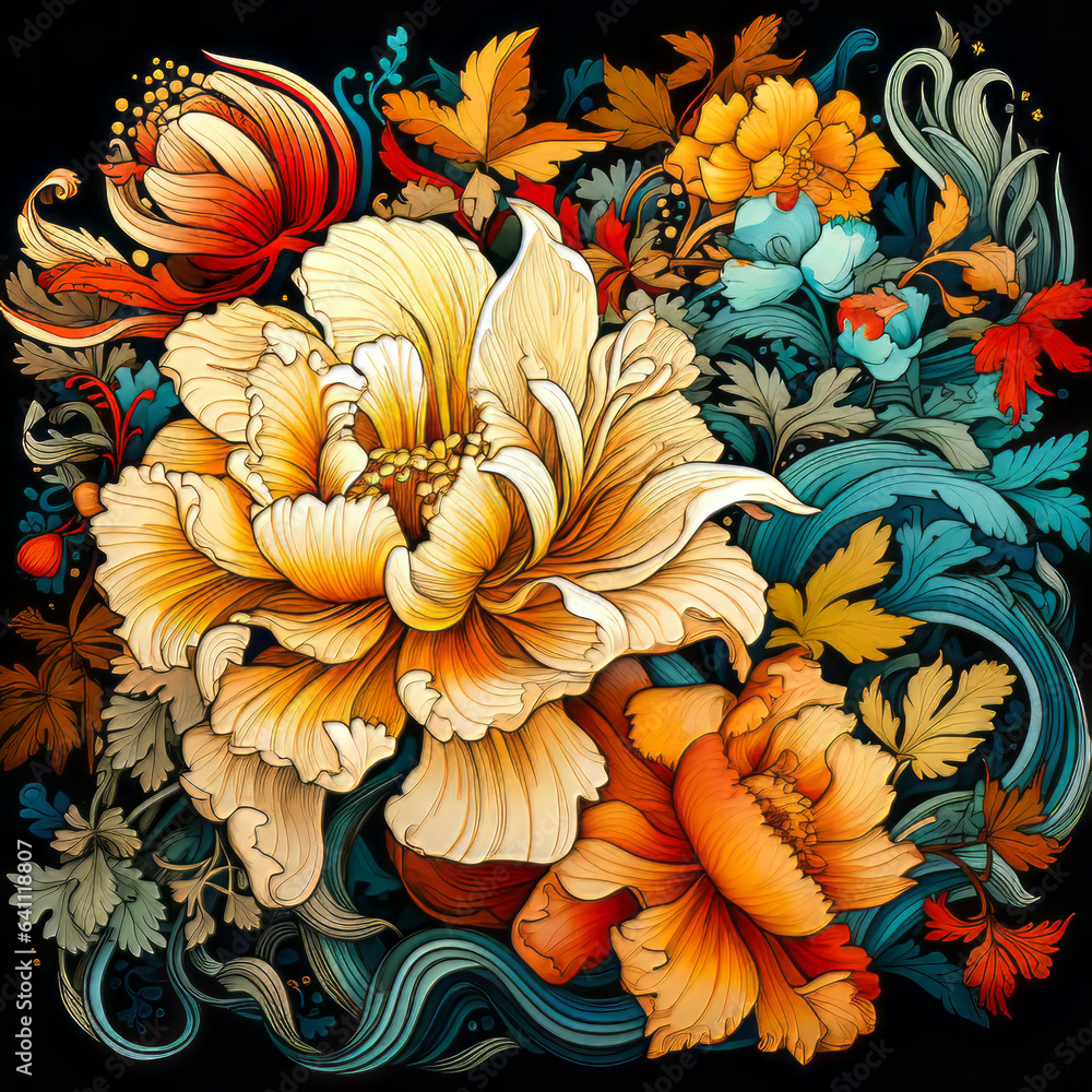 Detailed Background Flowers. Generative AI. A digital rendering of ...
