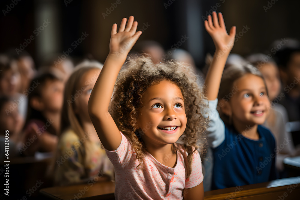 Little girls raising their hands in school class ai generated art ...